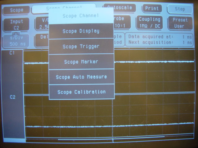 The submenu of scope function includes