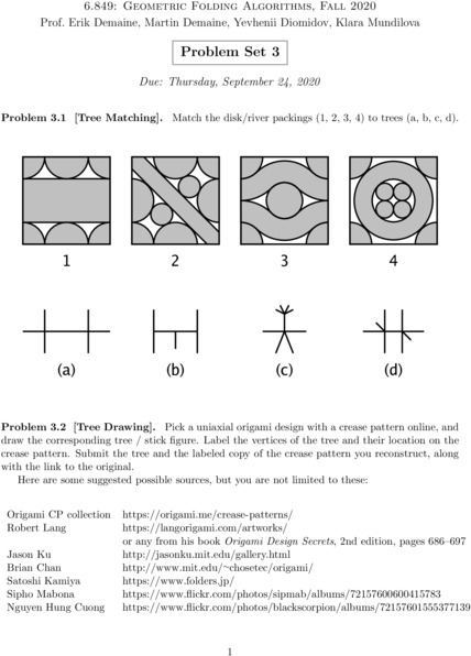 Problem Sets in 6.849: Geometric Folding Algorithms: Linkages, Origami ...